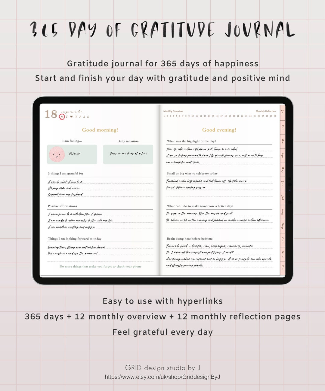 Digital Daily Mental Health Journal / 365 Days of Gratitude ...