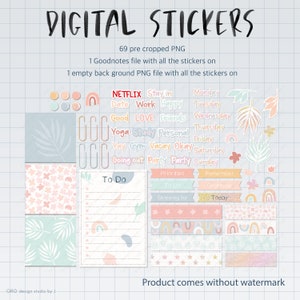 Pastel colour and soft gradient glitter digital stickers for | Etsy