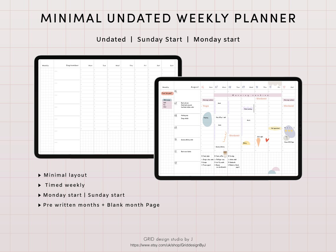 Minimal Undated Digital Weekly Schedule Planner for Goodnotes ...