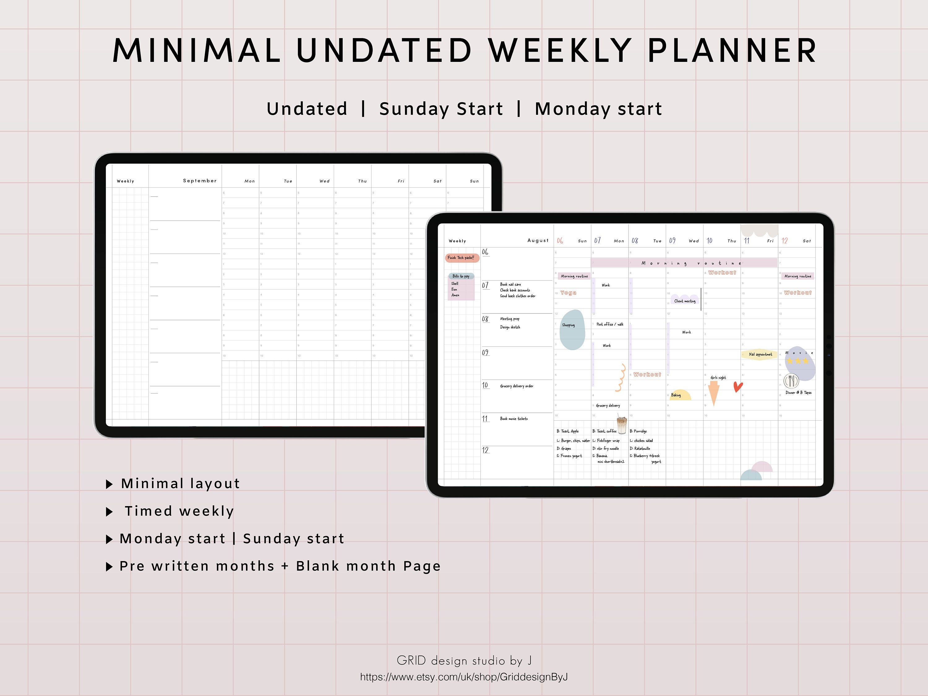 Minimal Undated Digital Weekly Schedule Planner for Goodnotes ...