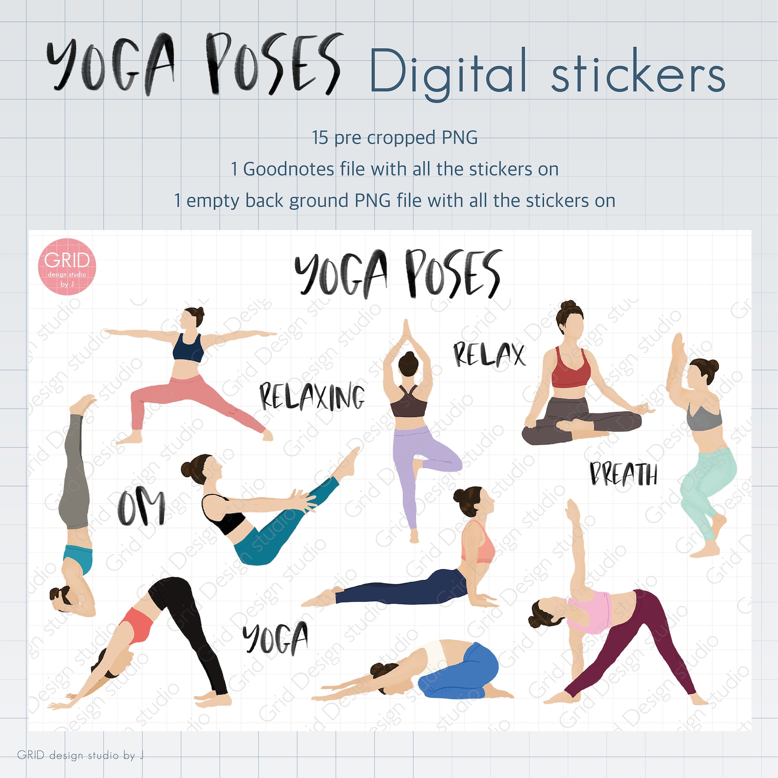 Yoga Poses Digital Stickers Pre Cropped PNG Goodnotes Digital - Etsy
