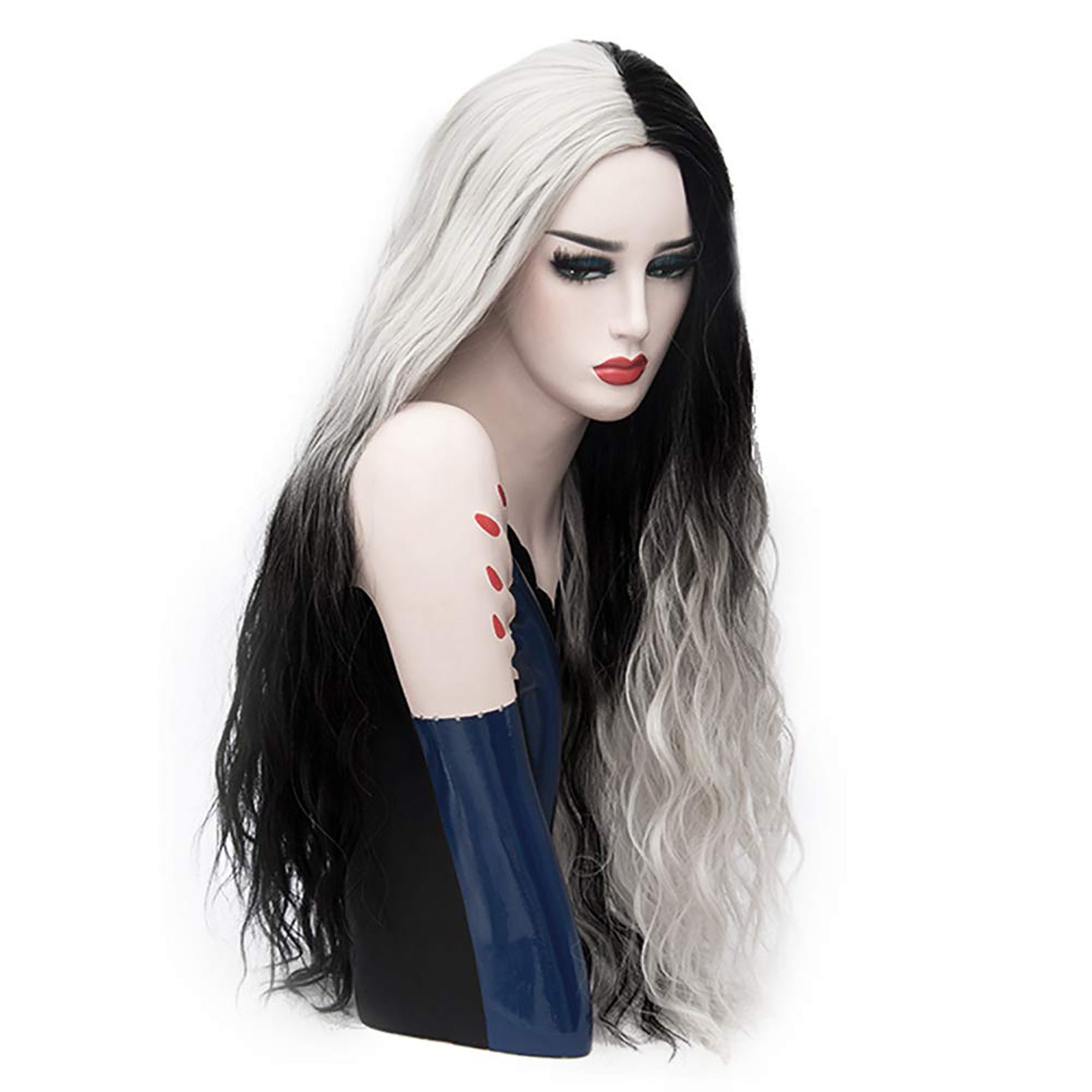 26 Inch Black And White Wig Long Curly Hair Wig Cosplay Wig Etsy
