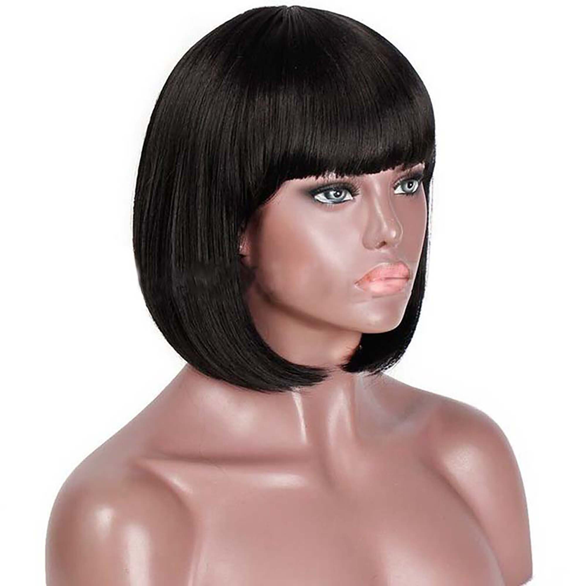 Short Bob Wigs With Hair Bangs Black Wigs Full Head Hair Wig Etsy