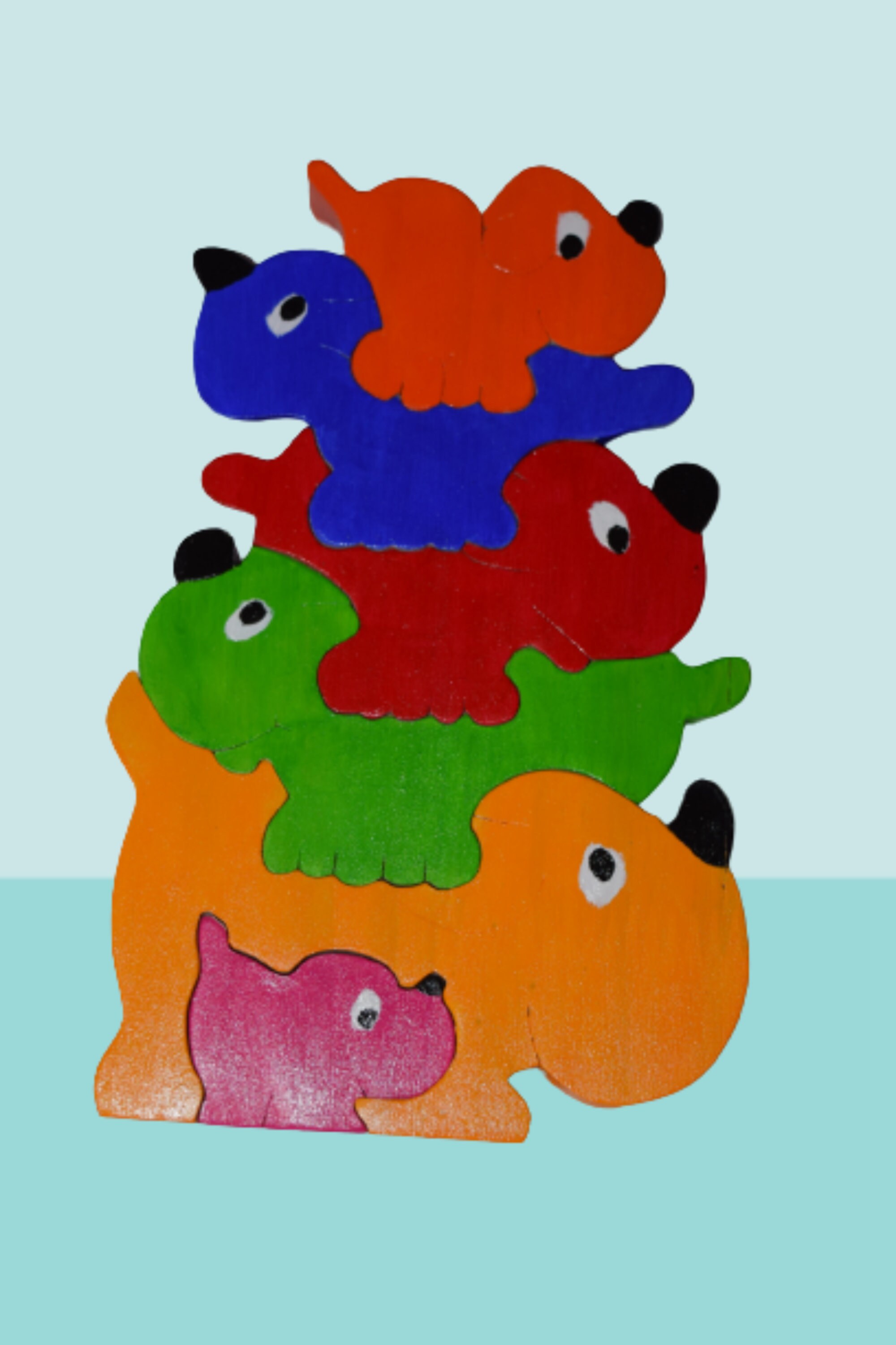 Wooden Stacking Puzzle Dog Family, Brightly Colored Stacking Puzzle - Etsy