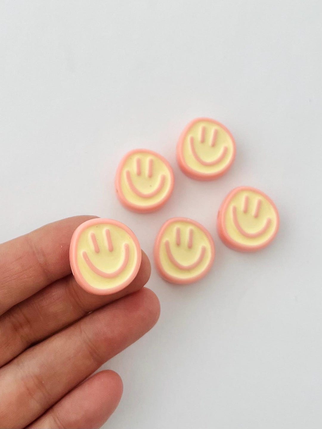 Lg Chunky Cream & Pink Smiley Happy Face Beads - Etsy