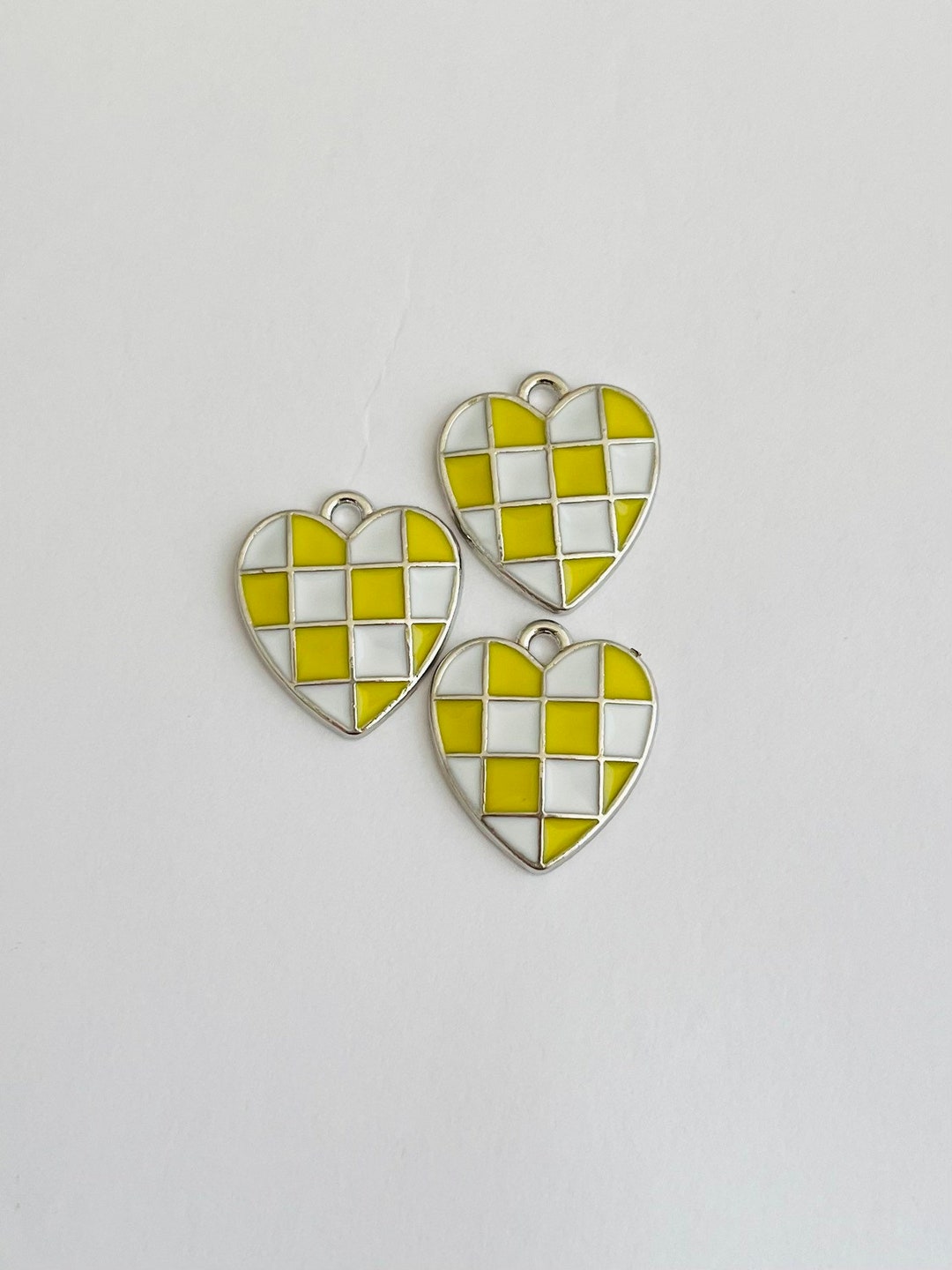 3pc Yellow & Silver Heart Checker Charms - Etsy