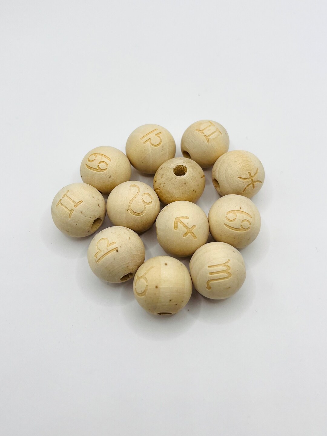 12pc Set 12mm Wood Zodiac Beads - Astrology Sign Beads Round (light ...