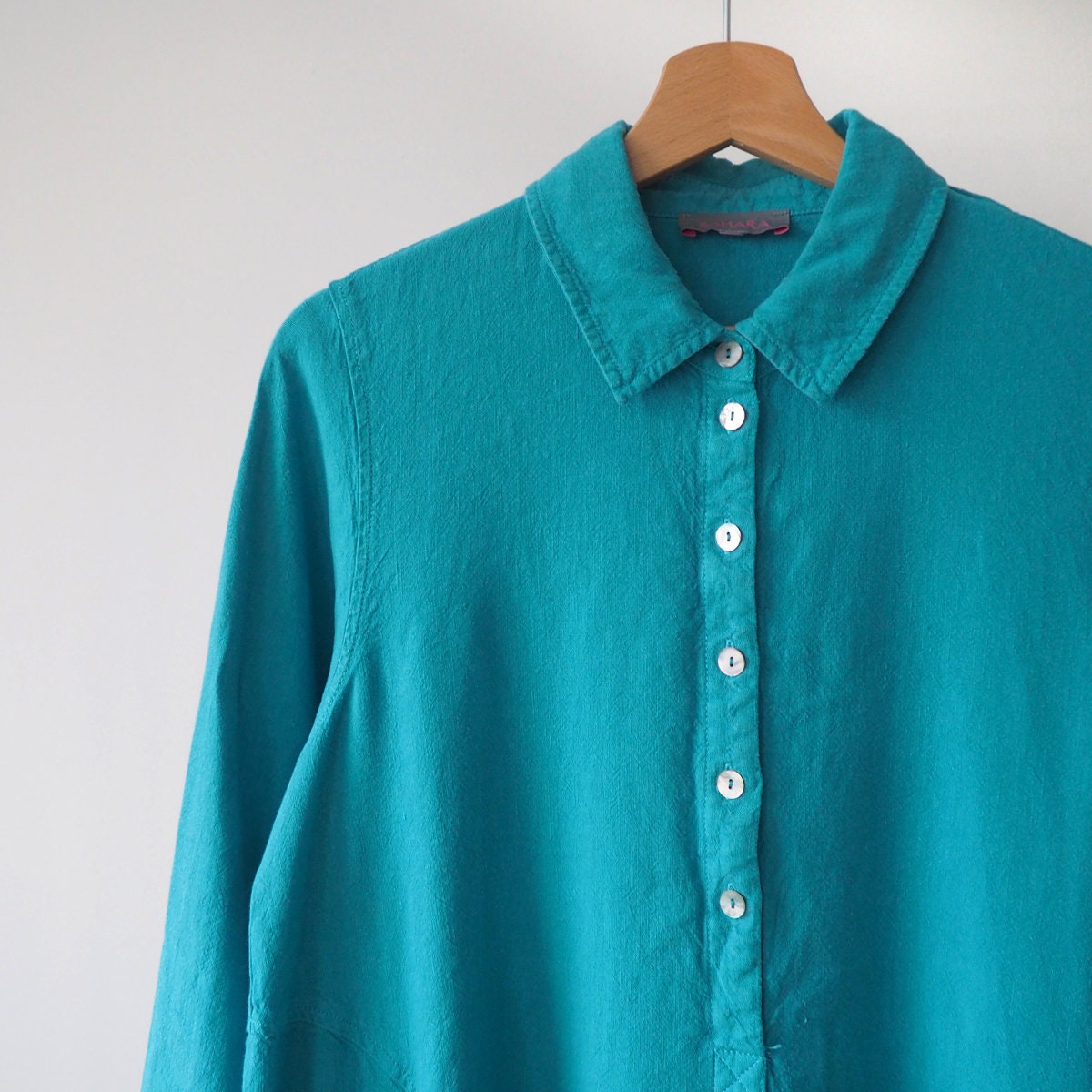 SAHARA Natural Linen Blend Shirt Dress Tunic Turquoise Collar - Etsy