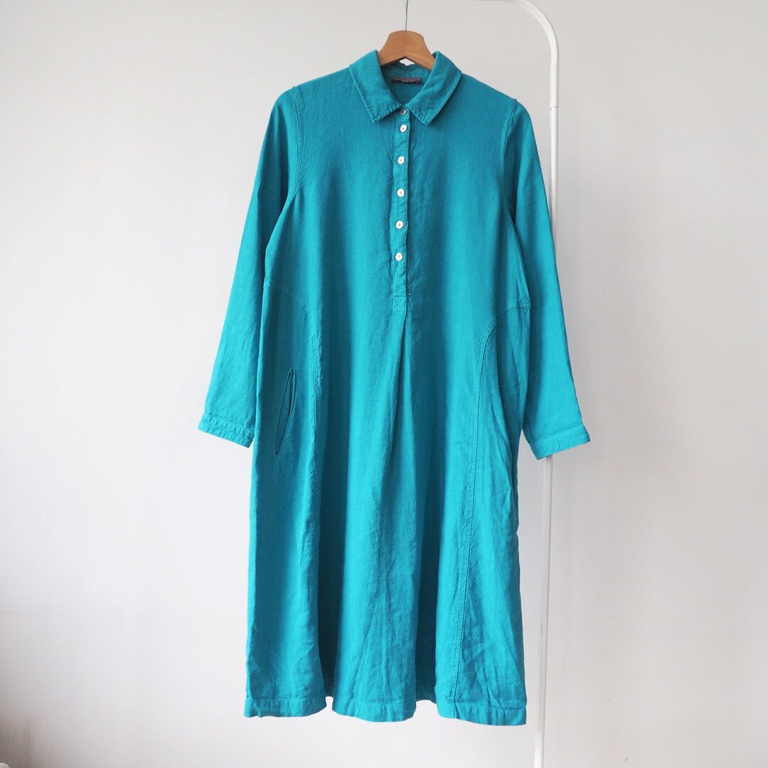 SAHARA Natural Linen Blend Shirt Dress Tunic Turquoise Collar - Etsy