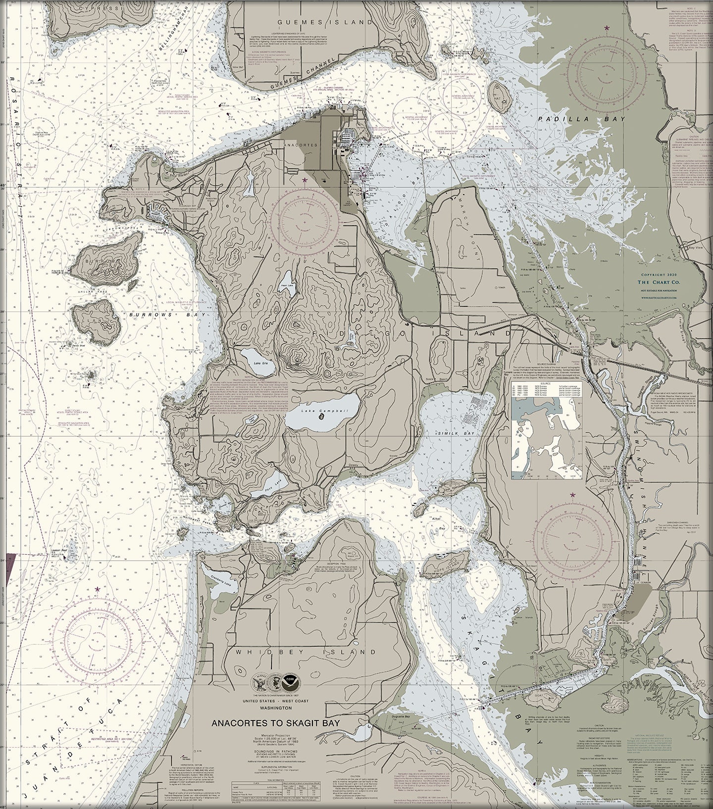 Anacortes to Skagit Bay Nautical Chart Padilla Bay - Etsy