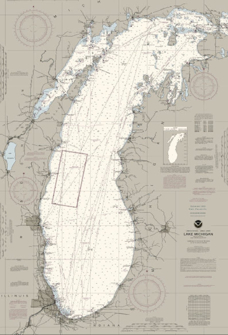 Lake Michigan Nautical Chart - Etsy