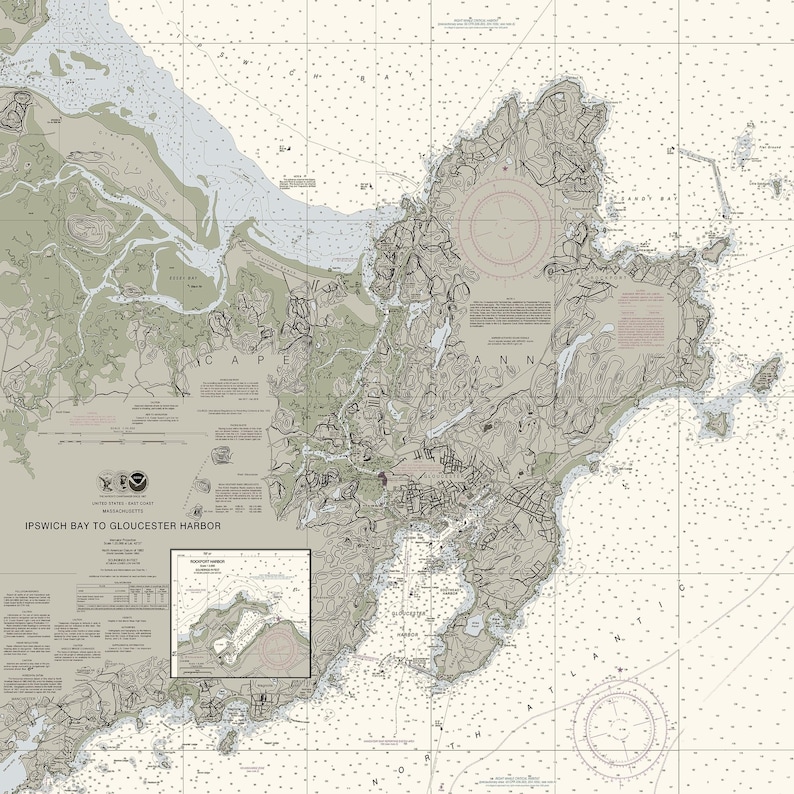 Cape Ann Massachusetts Nautical Chart - Gloucester Harbor, Ipswich Bay ...