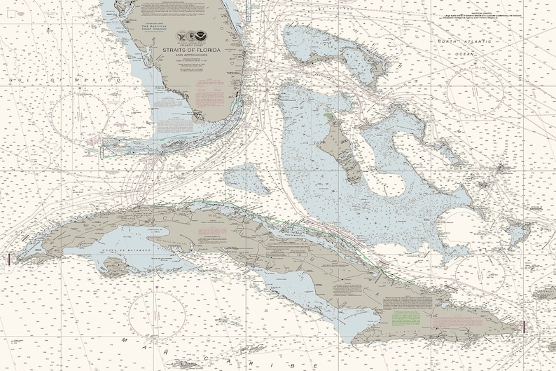 Straits of Florida Nautical Chart - Etsy