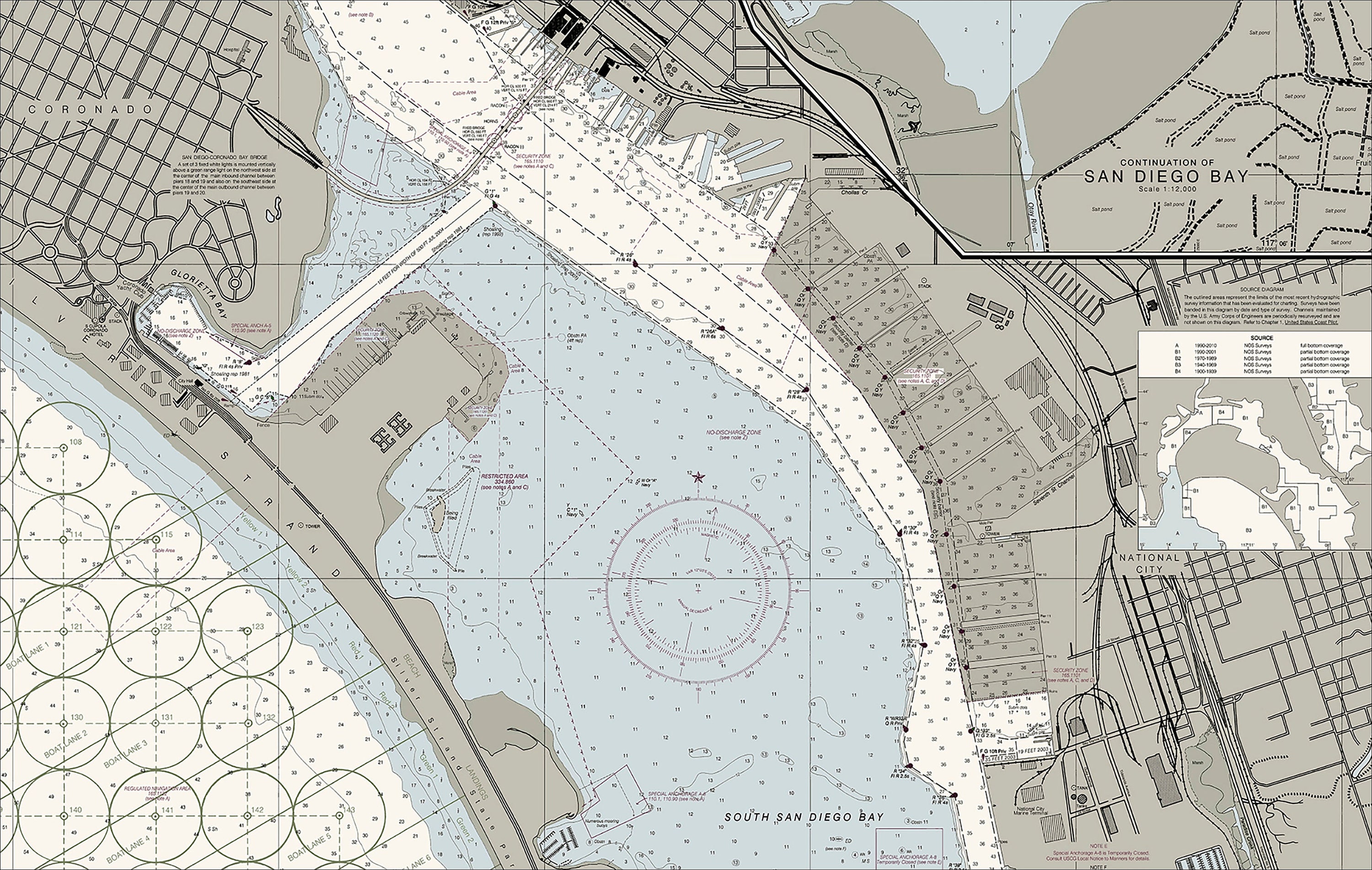 San Diego Bay Nautical Chart - Etsy