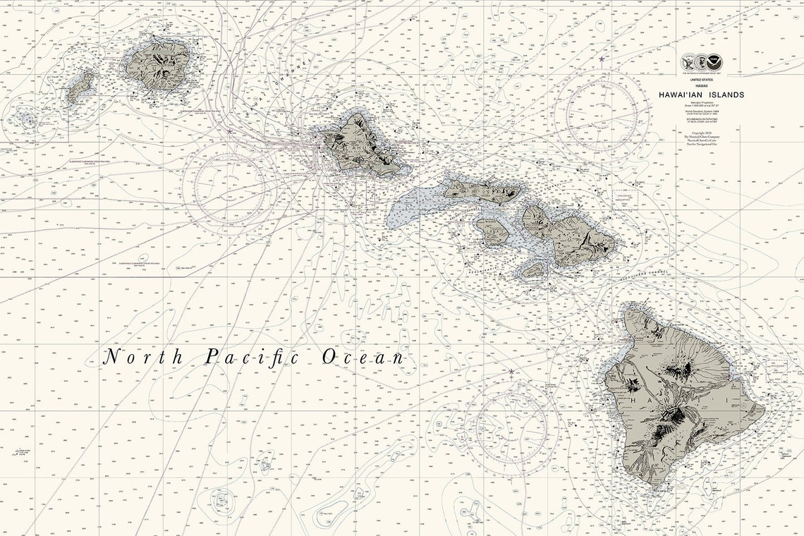 Hawaiian Islands Nautical Chart - Etsy