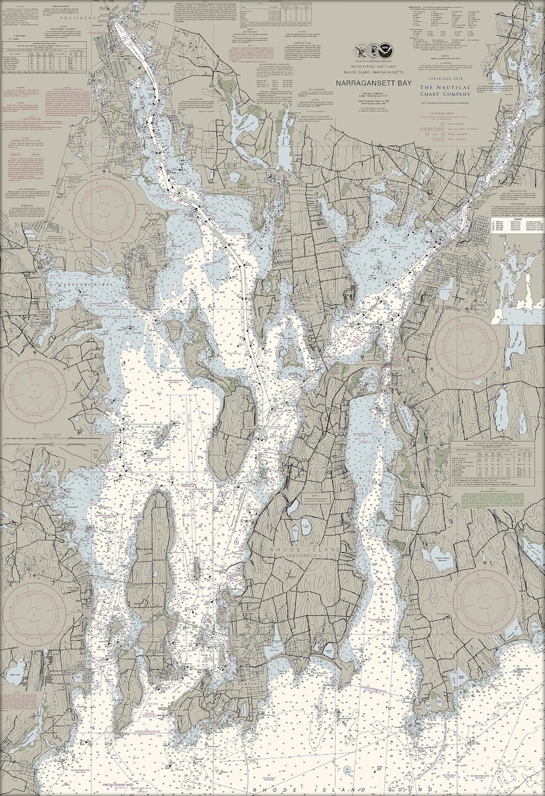 Narragansett Bay Nautical Chart - Etsy