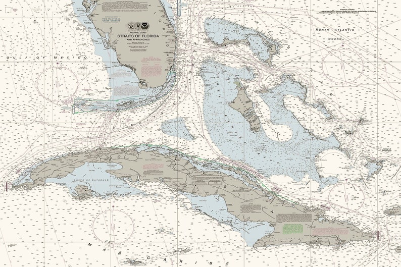 Straits of Florida Nautical Chart - Etsy