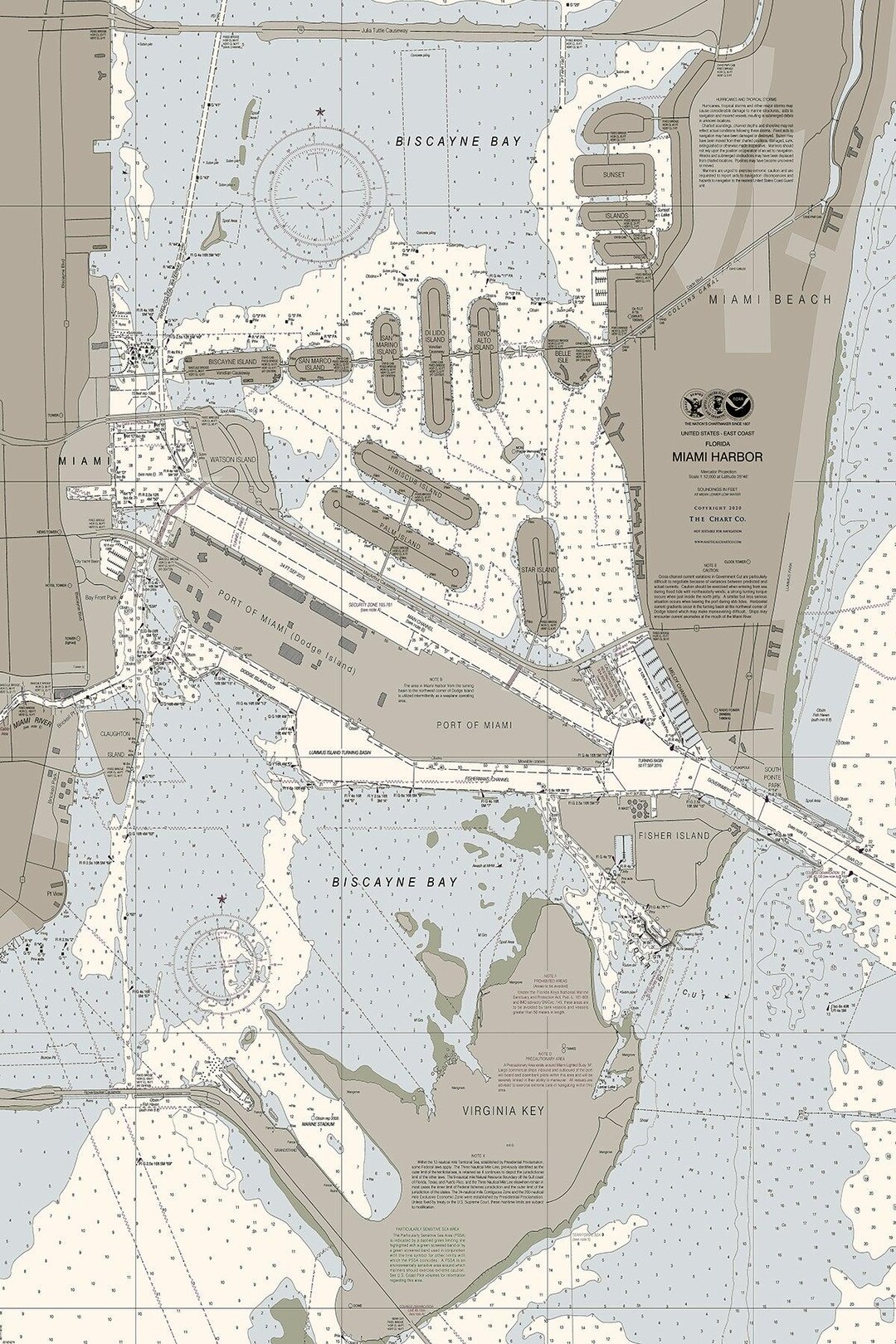 Miami Harbor Nautical Chart - Etsy