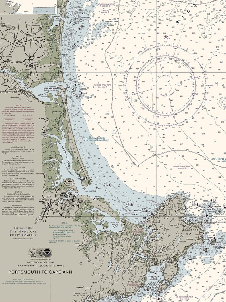 Portsmouth to Cape Ann Nautical Chart - Etsy