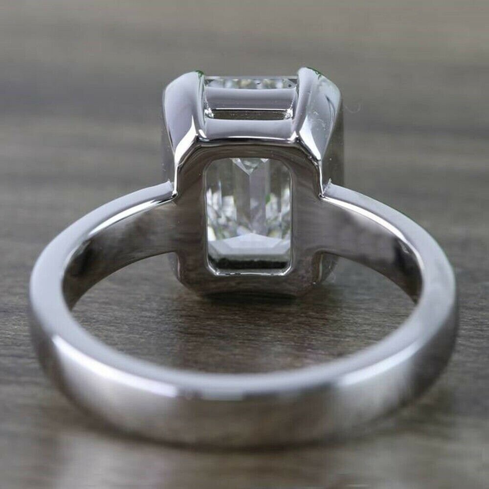 2Ct Half Bezel Set Emerald Moissanite Diamond Ring For Women / | Etsy