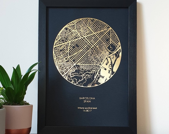 A4 Custom Foil Round Map Print of Any Location Personalised - Etsy