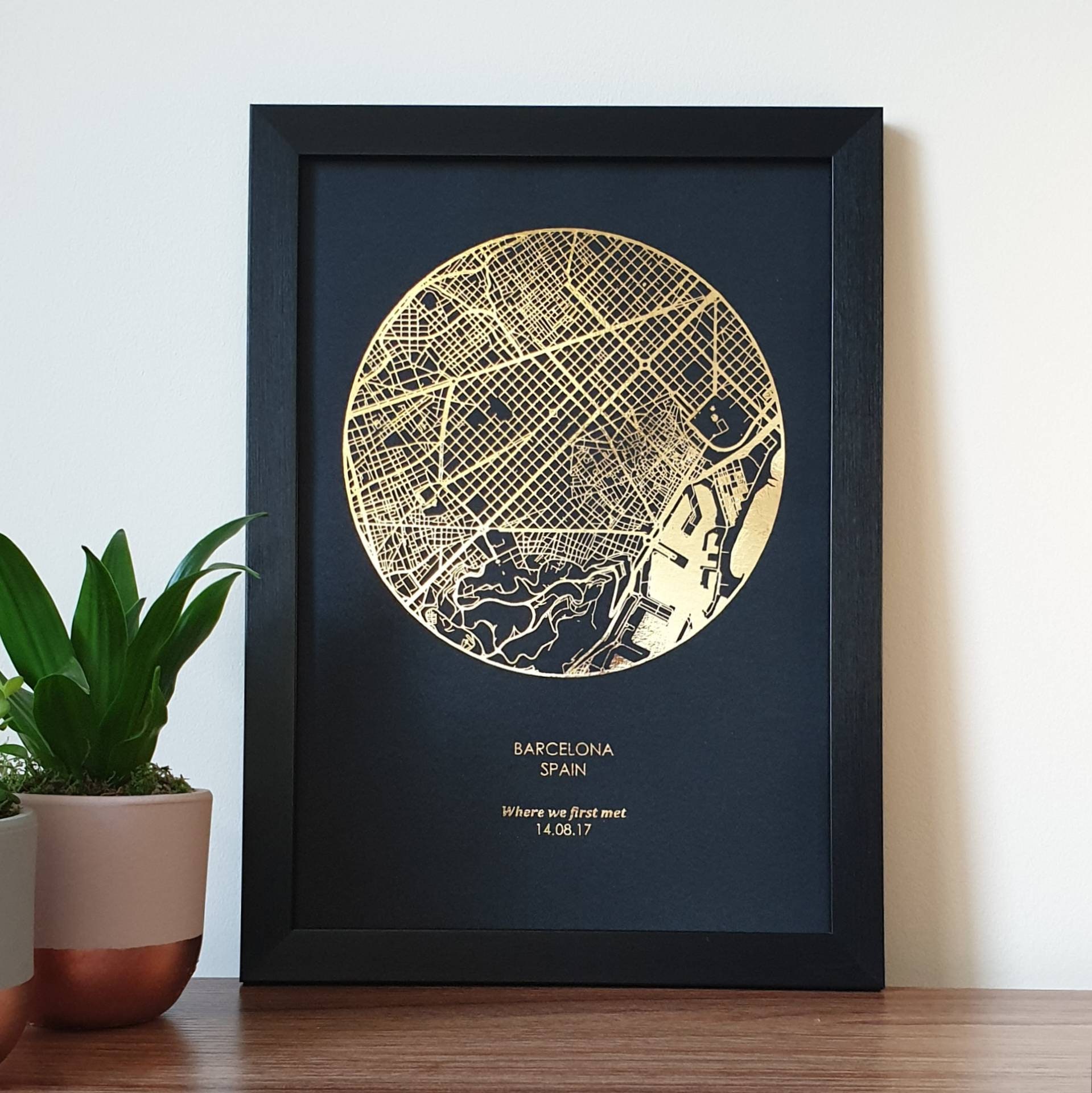A4 Custom Foil Round Map Print of Any Location Personalised - Etsy