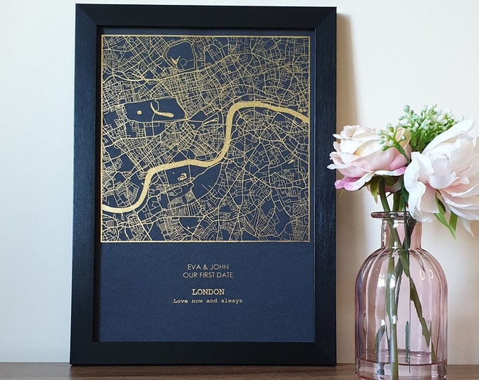 A4 Custom Foil Map Print of Any Location Personalised Copper - Etsy