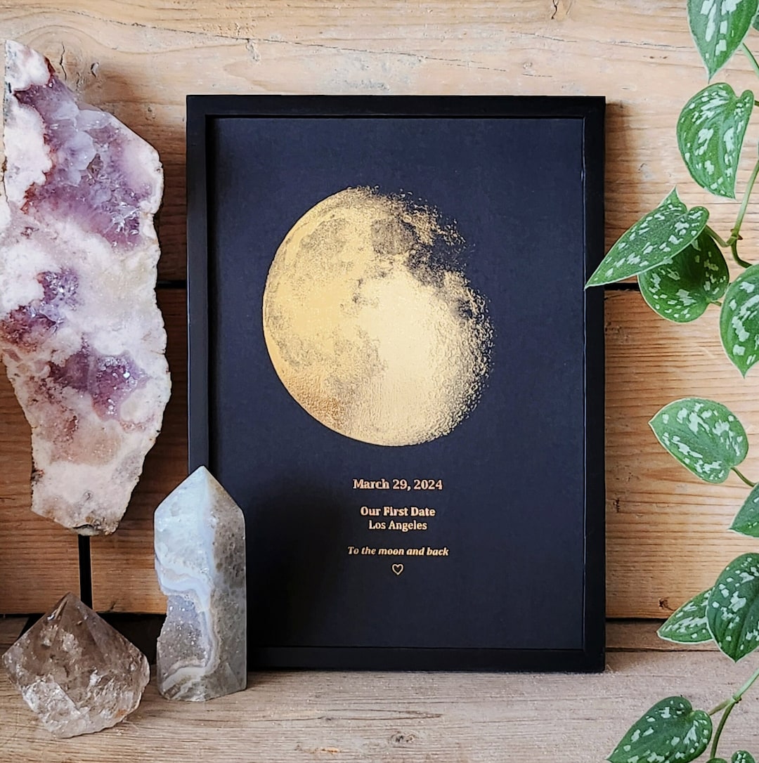 A4 Custom Foil Moon Phase Print by Date, Personalised Copper, Gold or ...