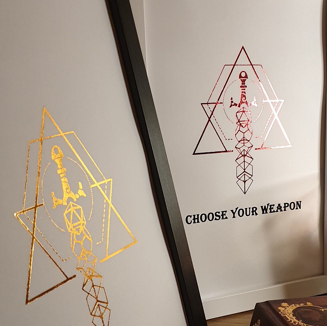 A4 Metallic Foil Dnd Choose Your Weapon Dice Wall Art, Fantasy Dual ...