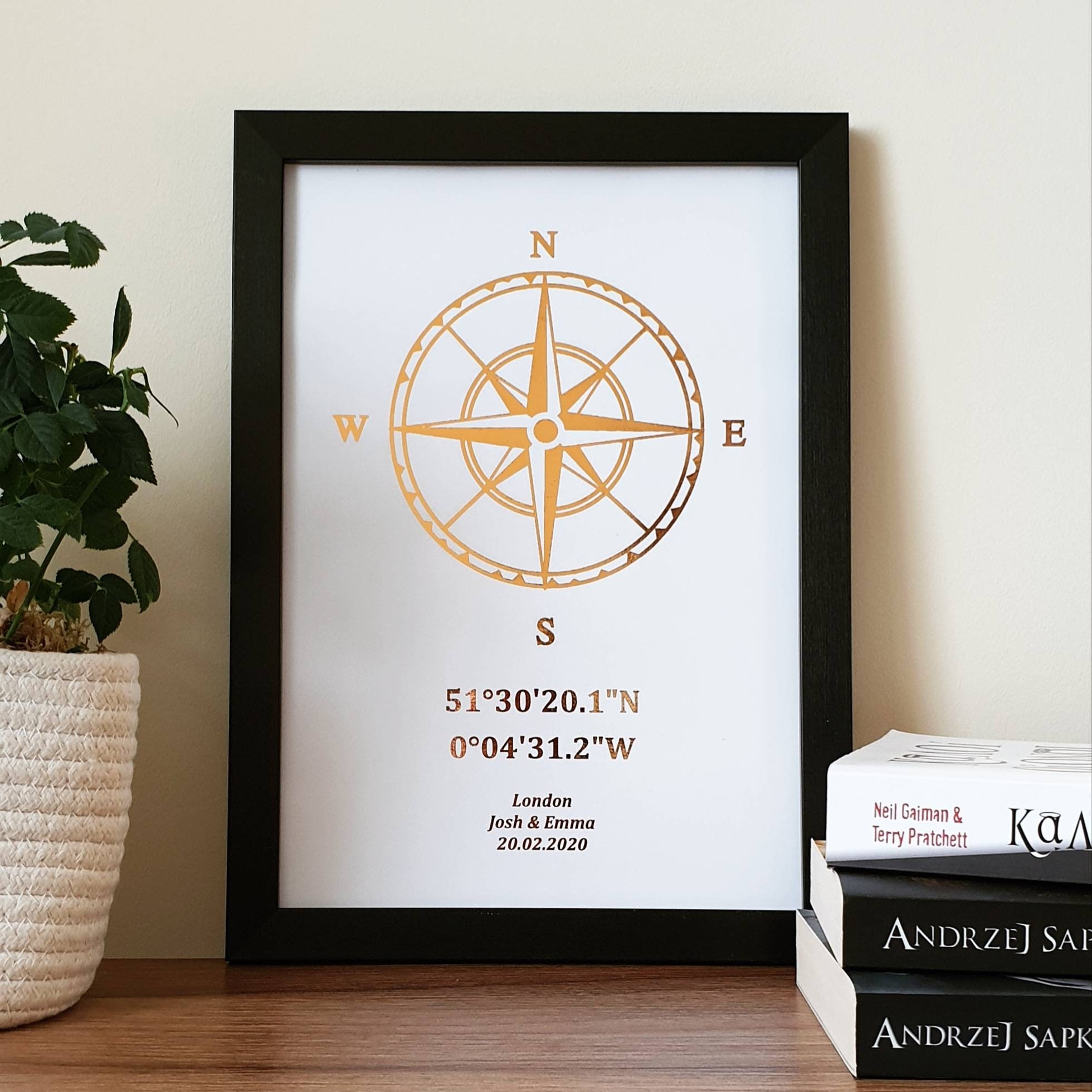 A4 Custom Foil Compass & Coordinates Print Any Location - Etsy