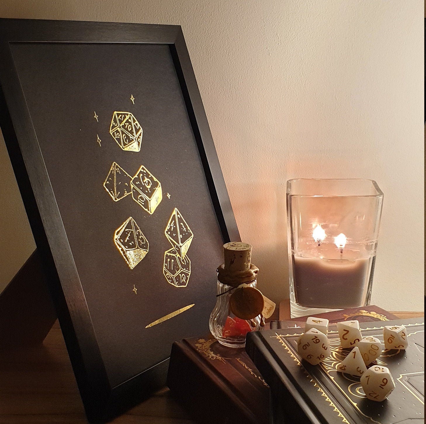 A4 Metallic Foil Dnd Falling Dice Dice Wall Art, Fantasy Print in ...
