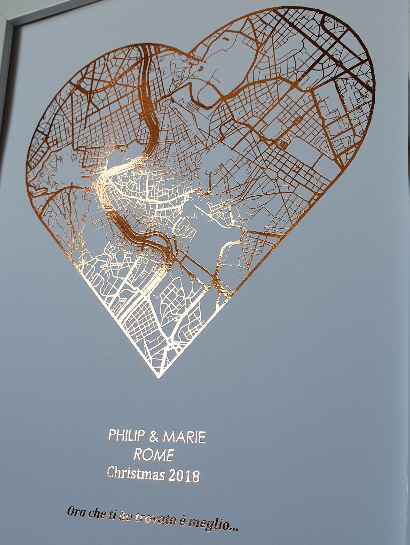 A4 Custom Metallic Foil Heart Shaped Map Print Any Location - Etsy UK