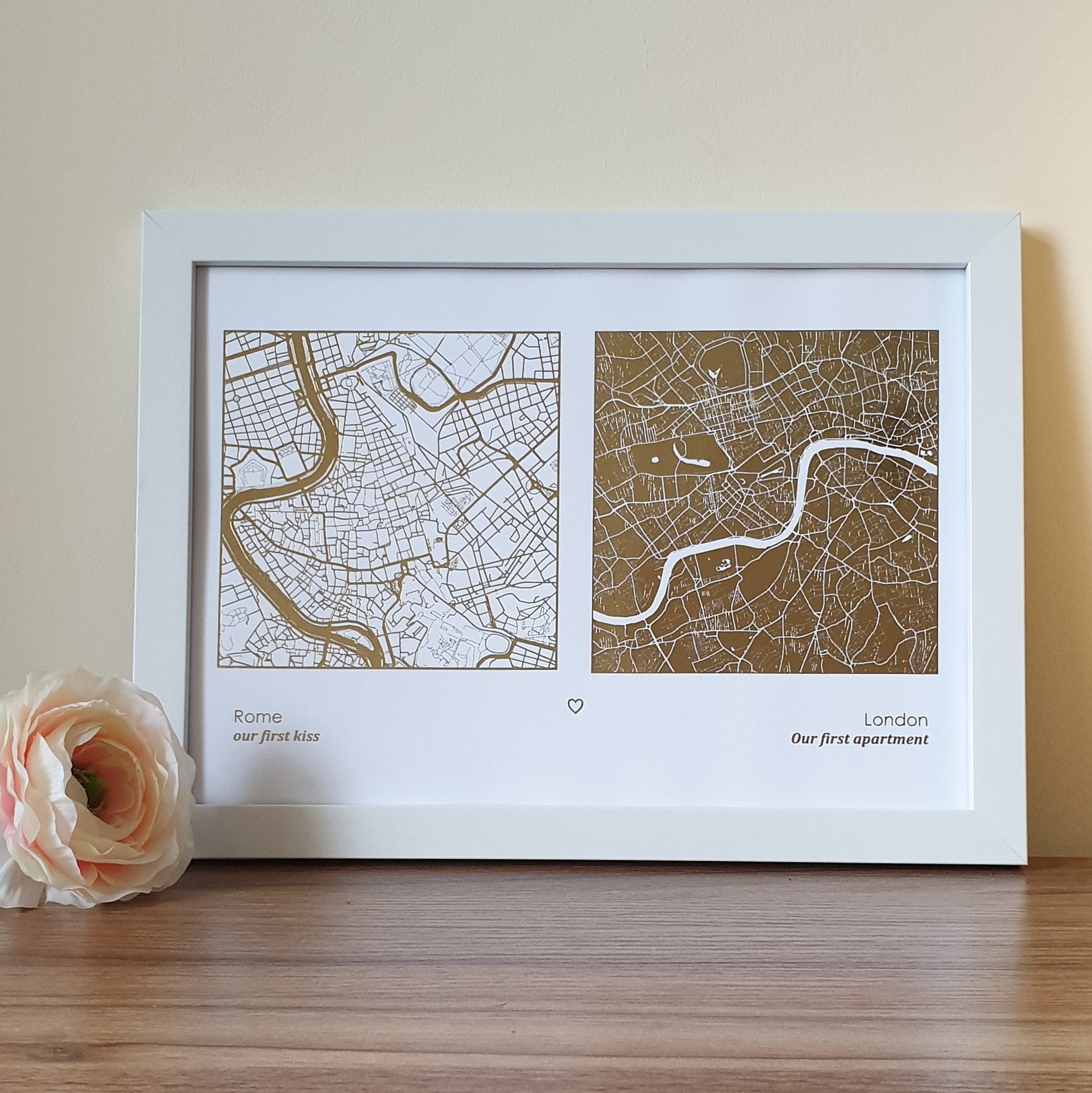 A4 Any Two Locations Metallic Map Print Custom Multi Location - Etsy UK