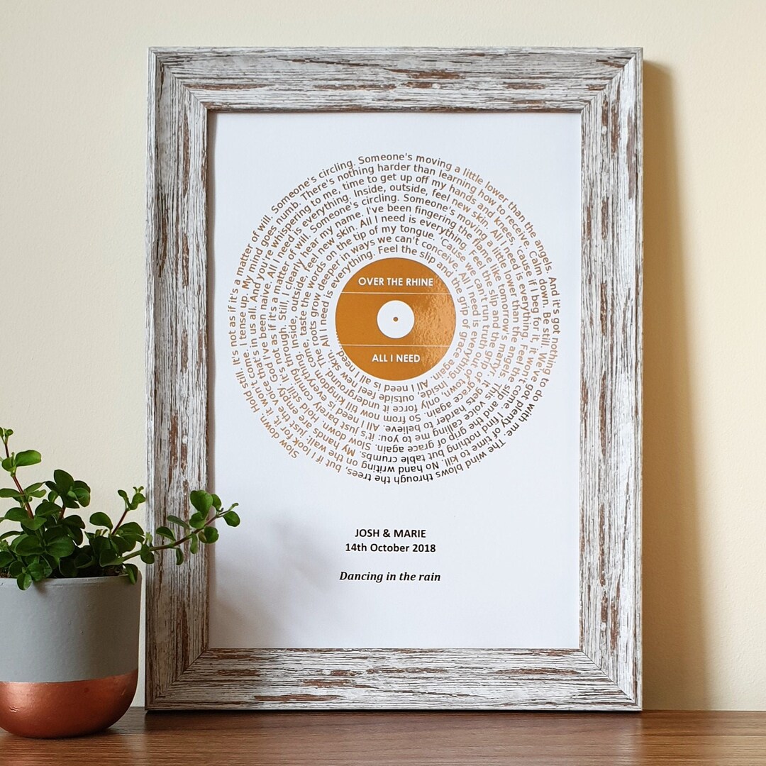 A4 Custom Foil Metallic Song Lyrics Art, Favourite Song Personalised ...
