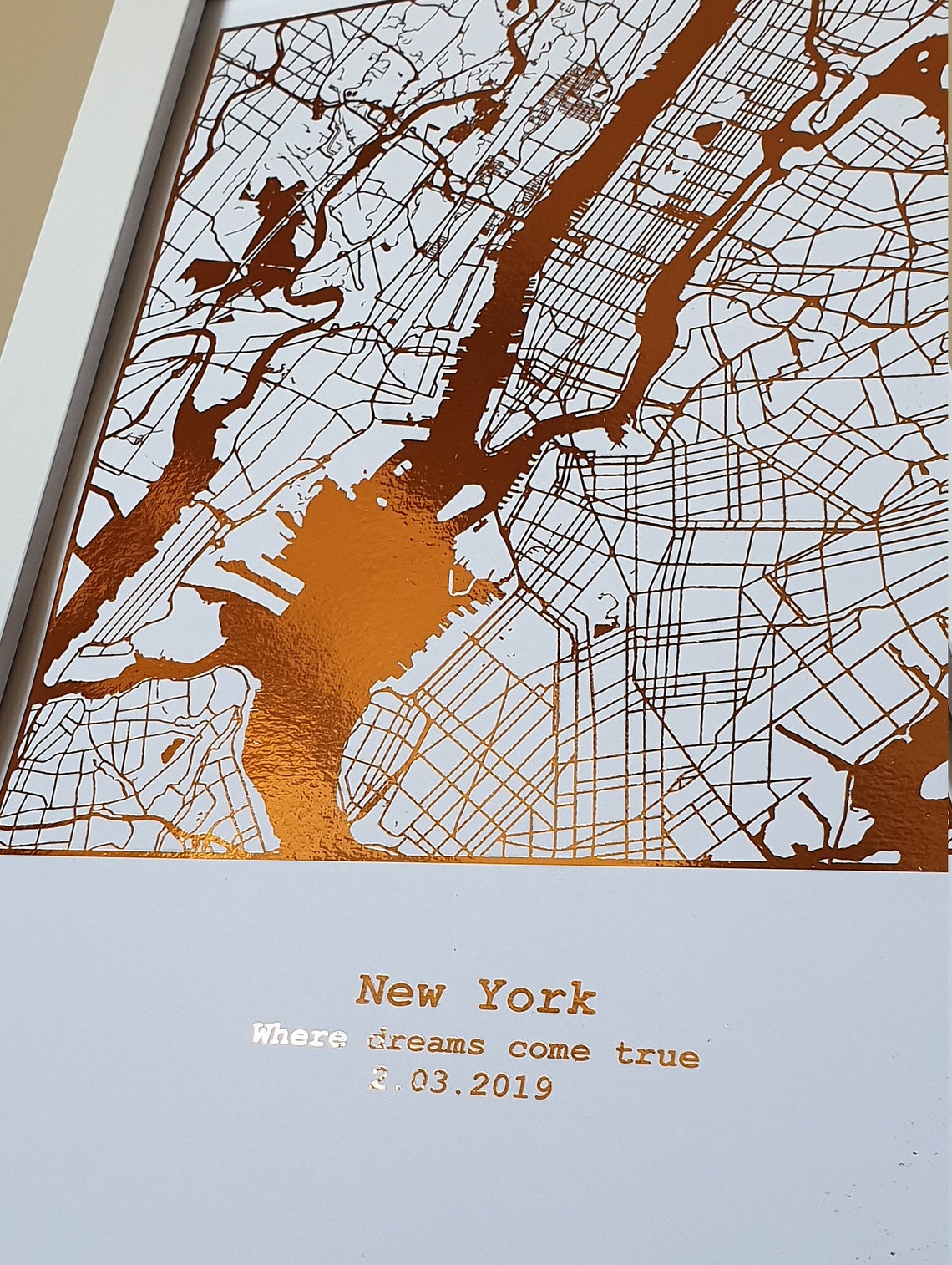 A4 Custom Foil Map Print of Any Location Personalised Copper | Etsy