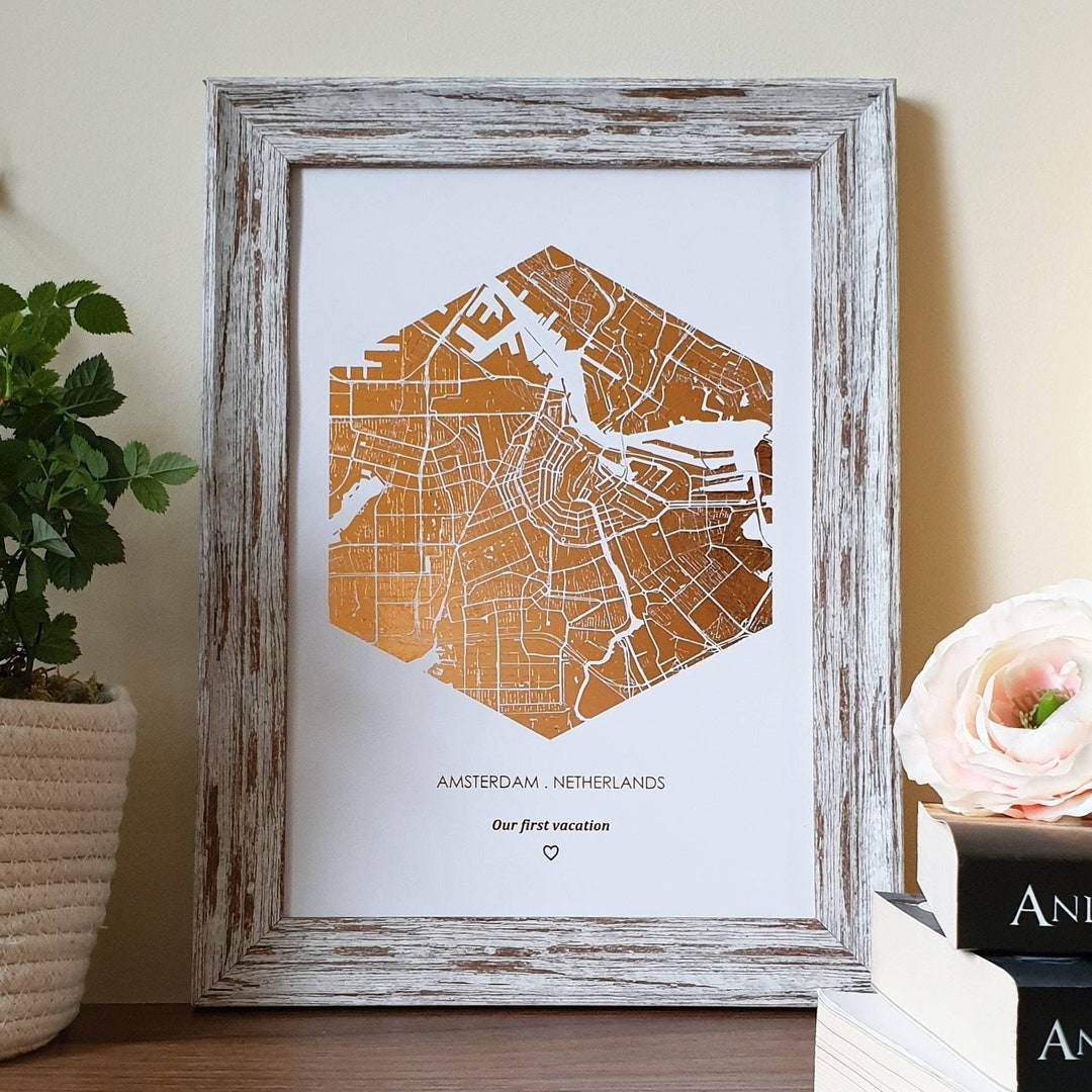 A4 Custom Foil Polygon Map Print, Any Location Personalised Copper ...
