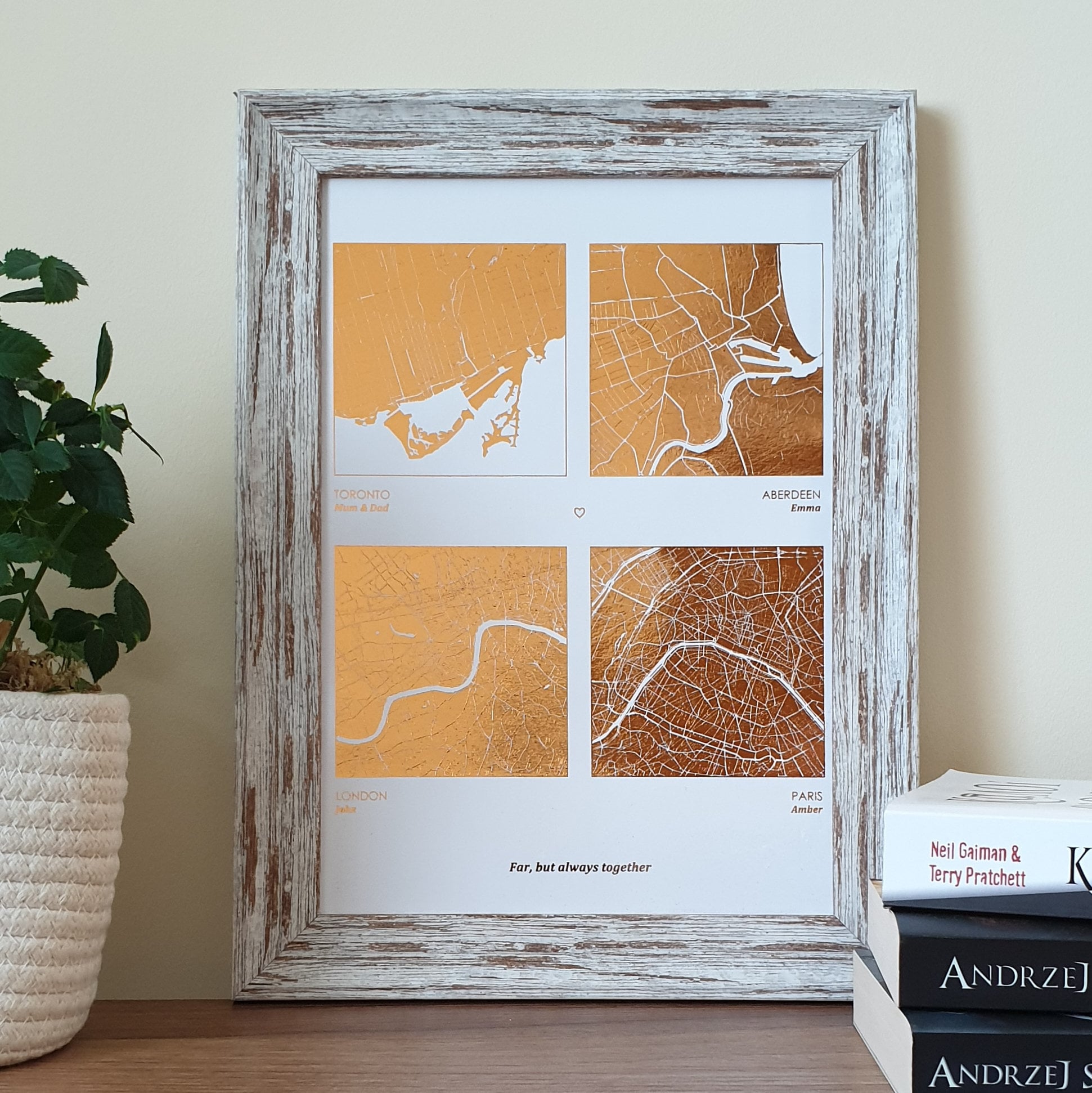 A4 Any Four Locations Metallic Map Print Custom Multi - Etsy UK