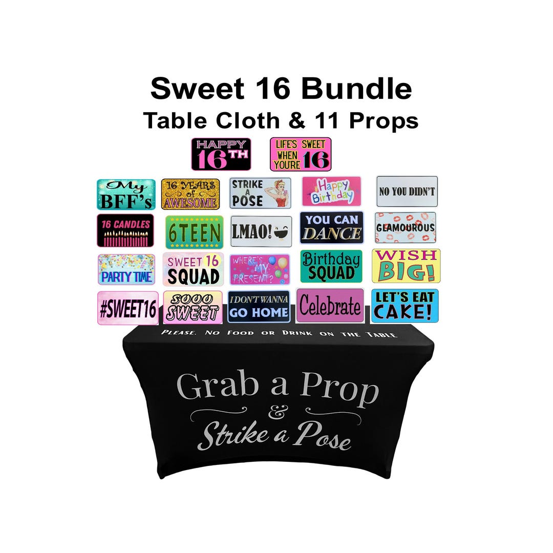 Sweet 16 Bundle - Photo Booth Table Cloth and Props - Etsy