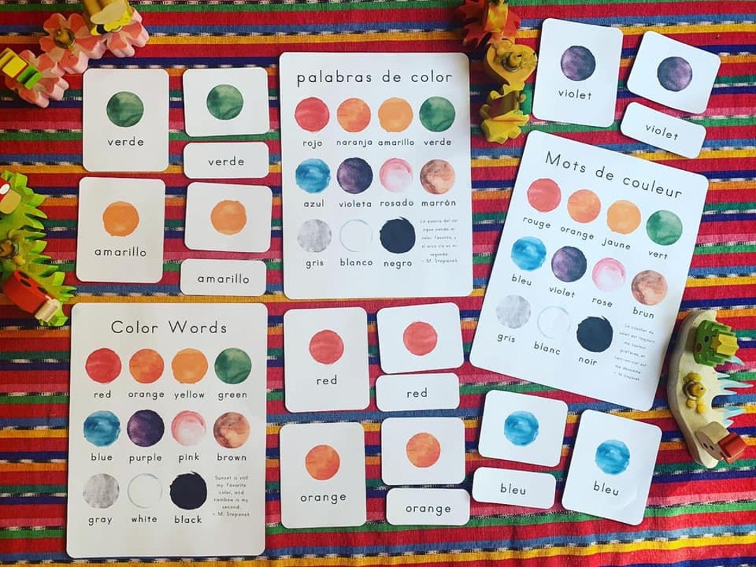 Bundle: French, Spanish, and English Color Word Cards, and Color Word ...