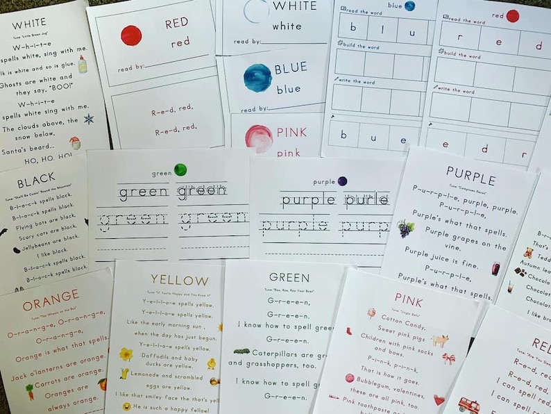 Color Song Spelling Posters, Readers, Word Work and Handwriting - Etsy
