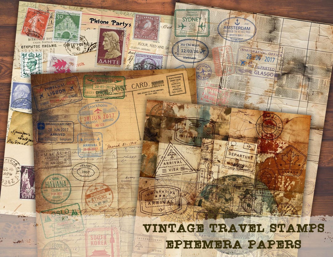 Vintage Travel Stamps Ephemera Papers, Digital Postal Ephemera Download ...