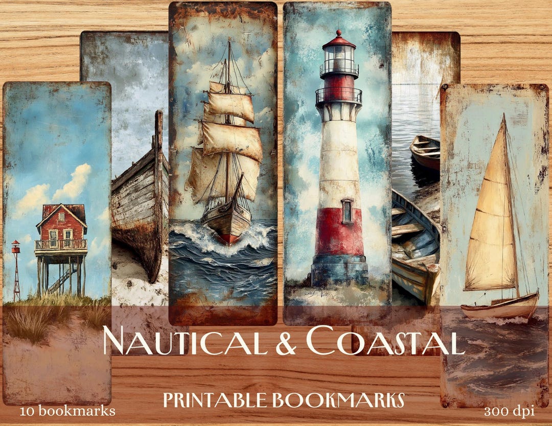 10 Nautical Coastal Printable Bookmarks, Vintage Summer Bookmark Set ...