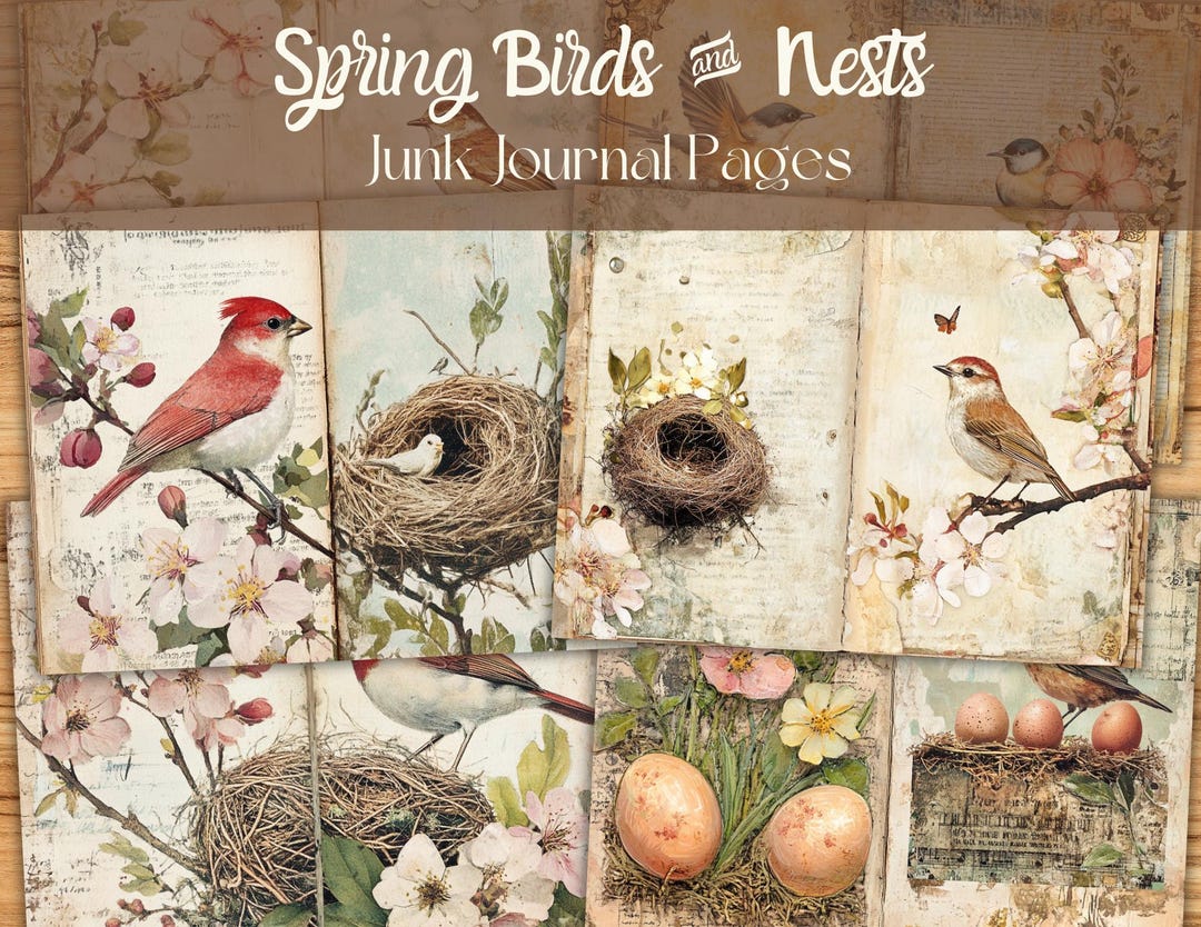 Spring Birds Junk Journal Pages: Floral Ephemera (digital Download) - Etsy