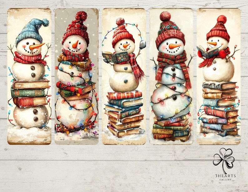 10 Silly Bookworm Snowmen Printable Bookmarks, Digital Download JPG ...