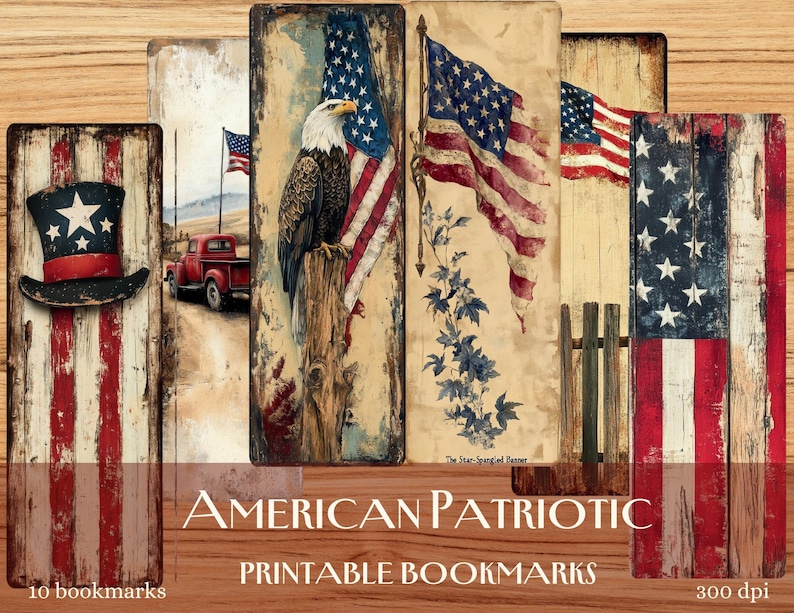 Rustic Patriotic Bookmarks: Vintage Americana, 4th of July (digital ...