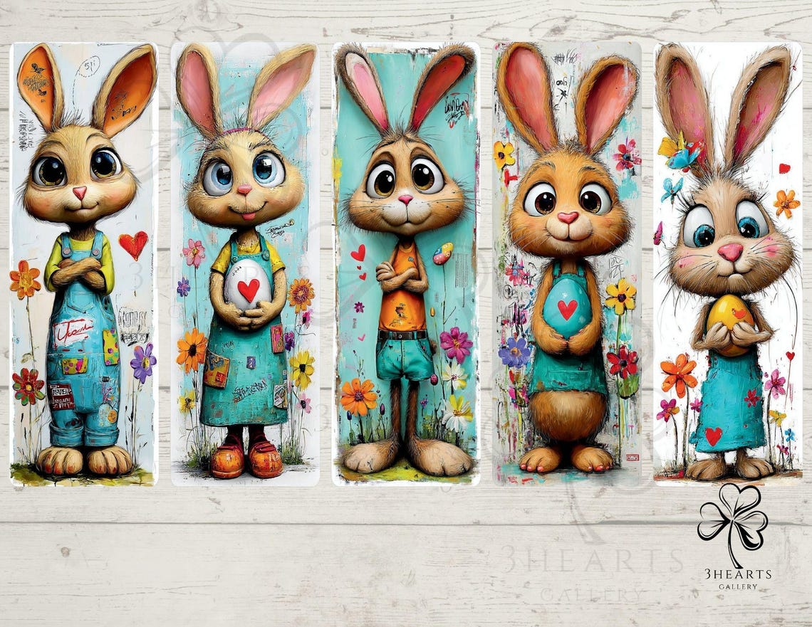 Easter Bunny Mix Media Printable Bookmarks, Download JPG Bookmark ...