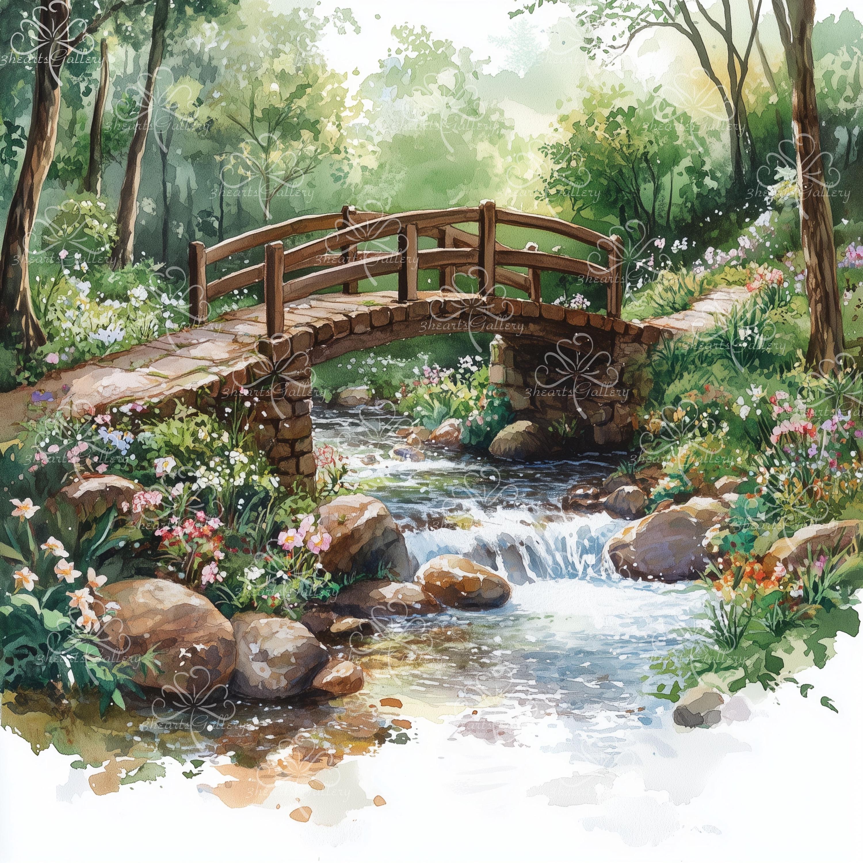 18 Wooden Footbridge Clipart | Spring Bridge Illustration Design ...