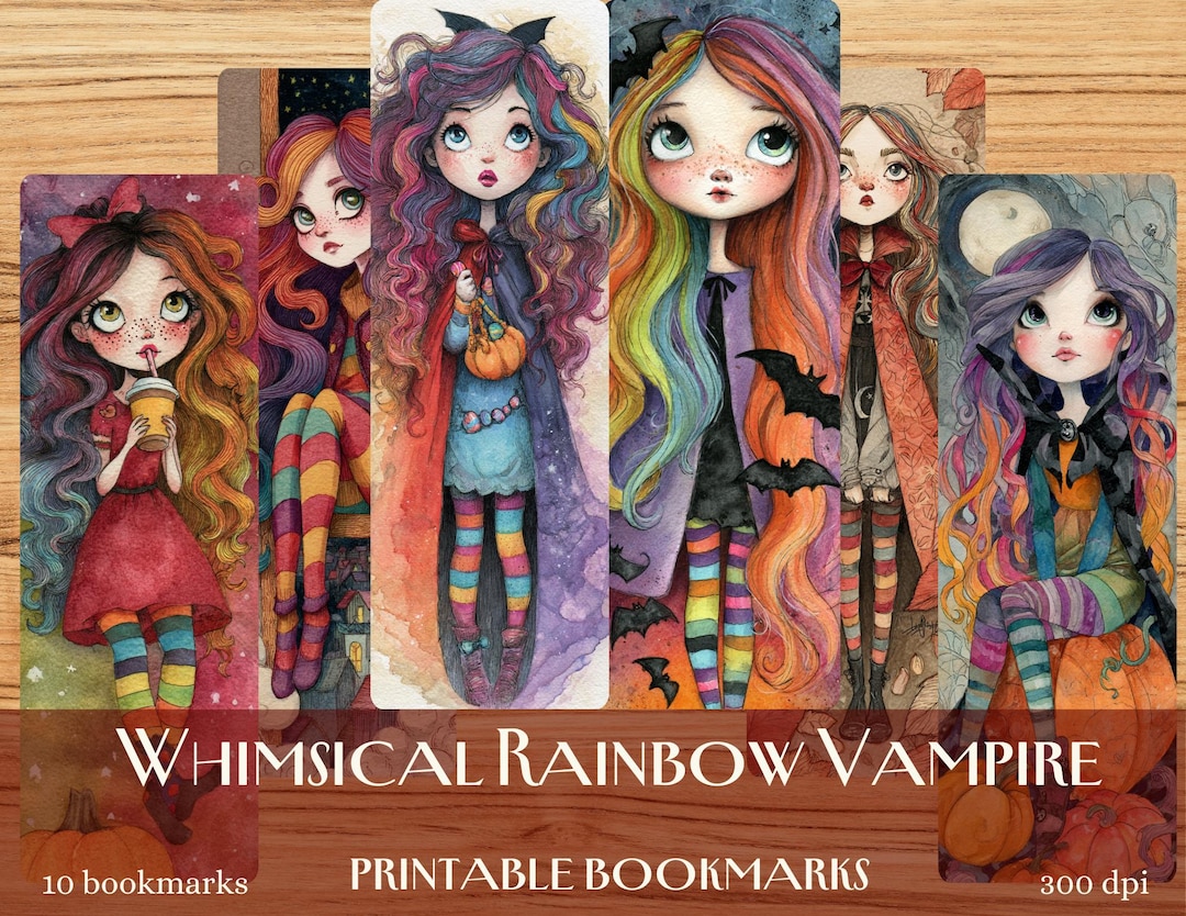 10 Whimsical Vampire Printable Bookmarks, Digital Download JPG Bookmark ...
