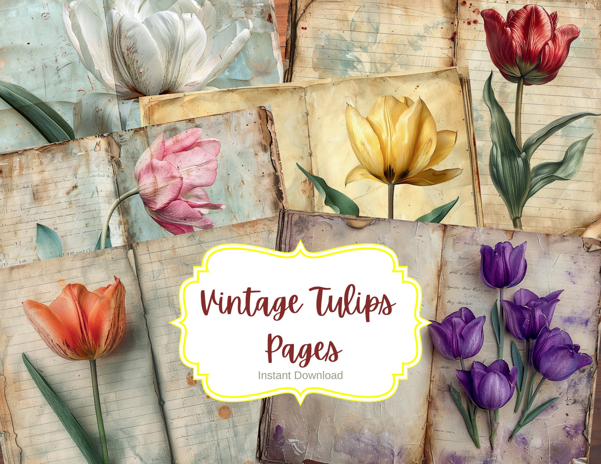 Tulip Journal Pages, Digital Junk Journal Papers, Vintage Tulip ...
