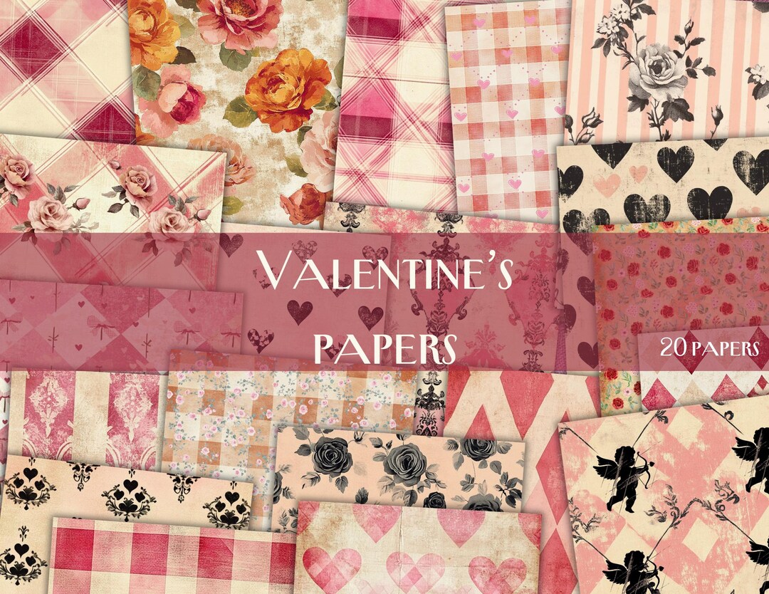 Valentine's Papers, Printable Pages, Romantic Junk Journal, Ephemera ...